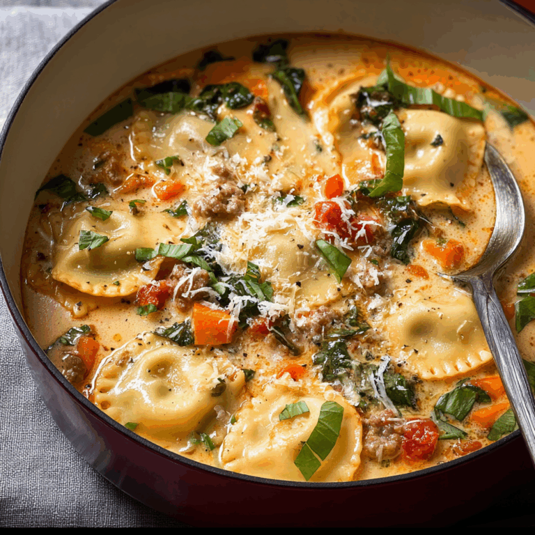 Creamy Tuscan Ravioli Soup - Justine Recipes