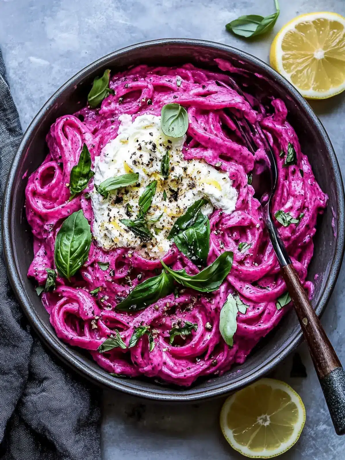 Irresistible Vegan Beet Alfredo with Zesty Lemon-Basil Ricotta